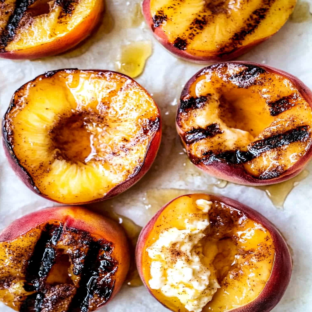 Grilled Peaches with Cinnamon Honey Ricotta