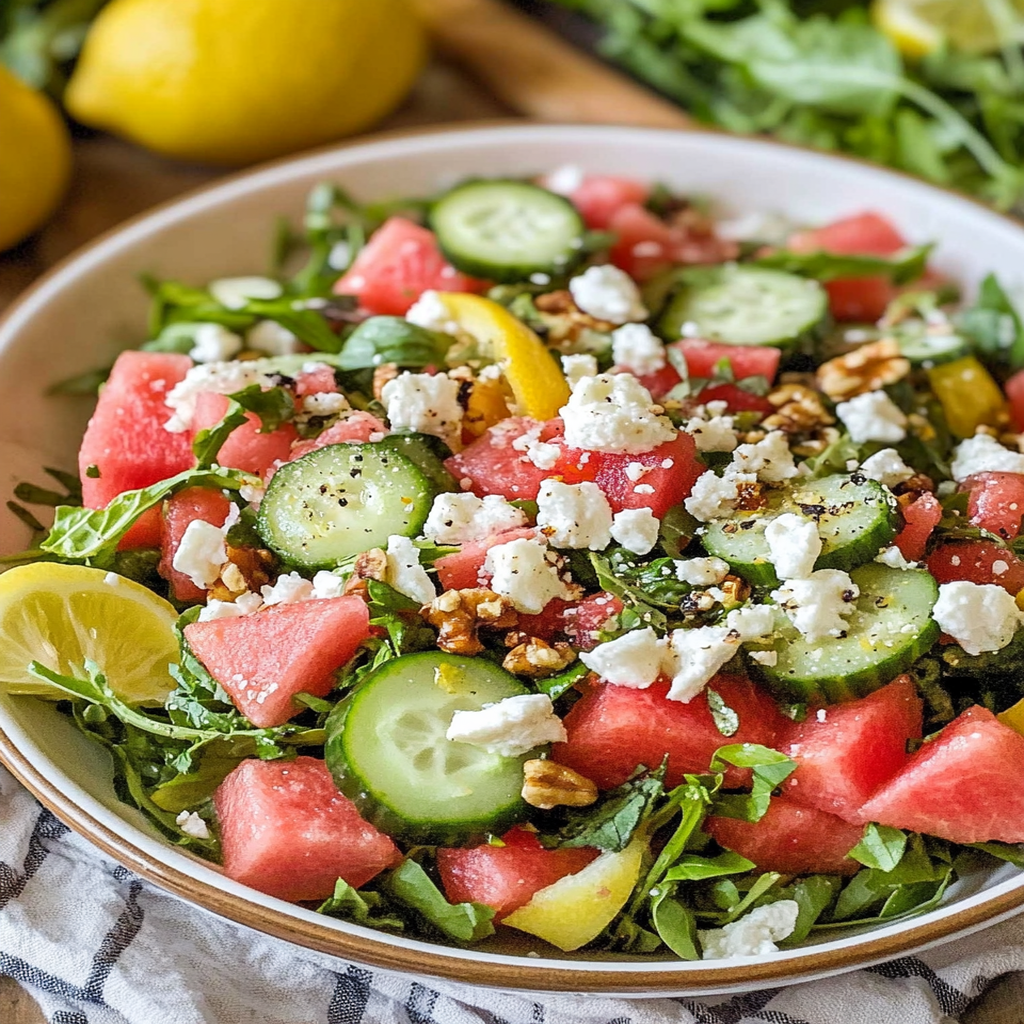 Watermelon and Cucumber Salad with Lemon Dressing