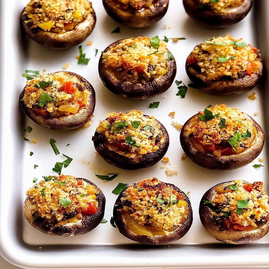 Crispy Tomato Stuffed Mushrooms