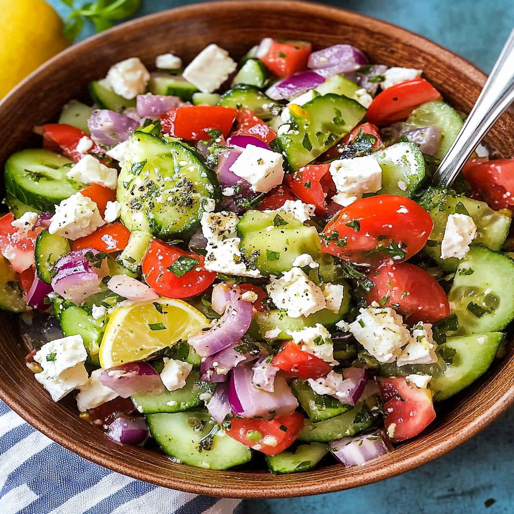 Greek summer salad with lemon oregano dressing