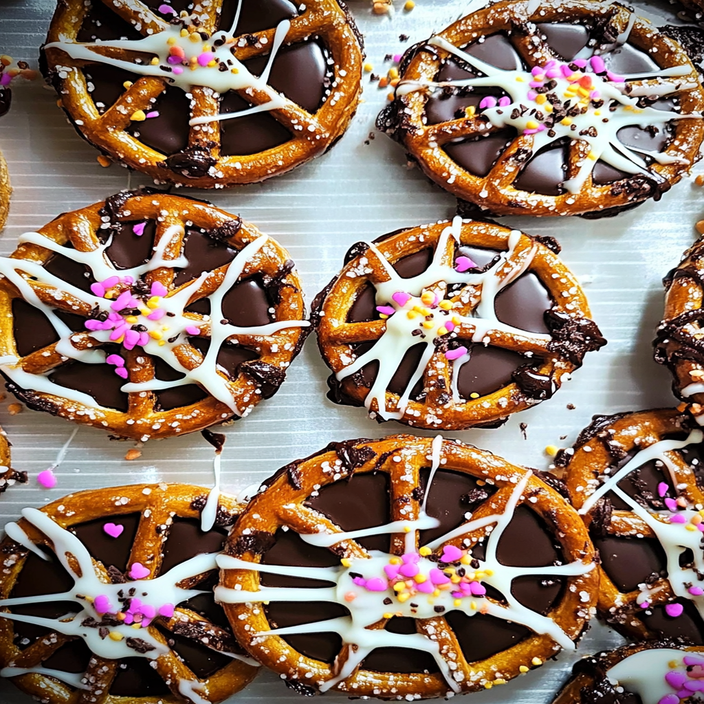 Easy Halloween Chocolate Pretzel Spider Webs